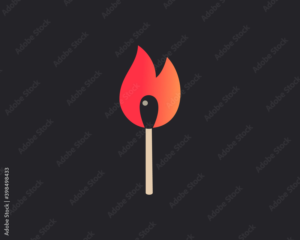 Burning match logo design template on black background. Universal ...