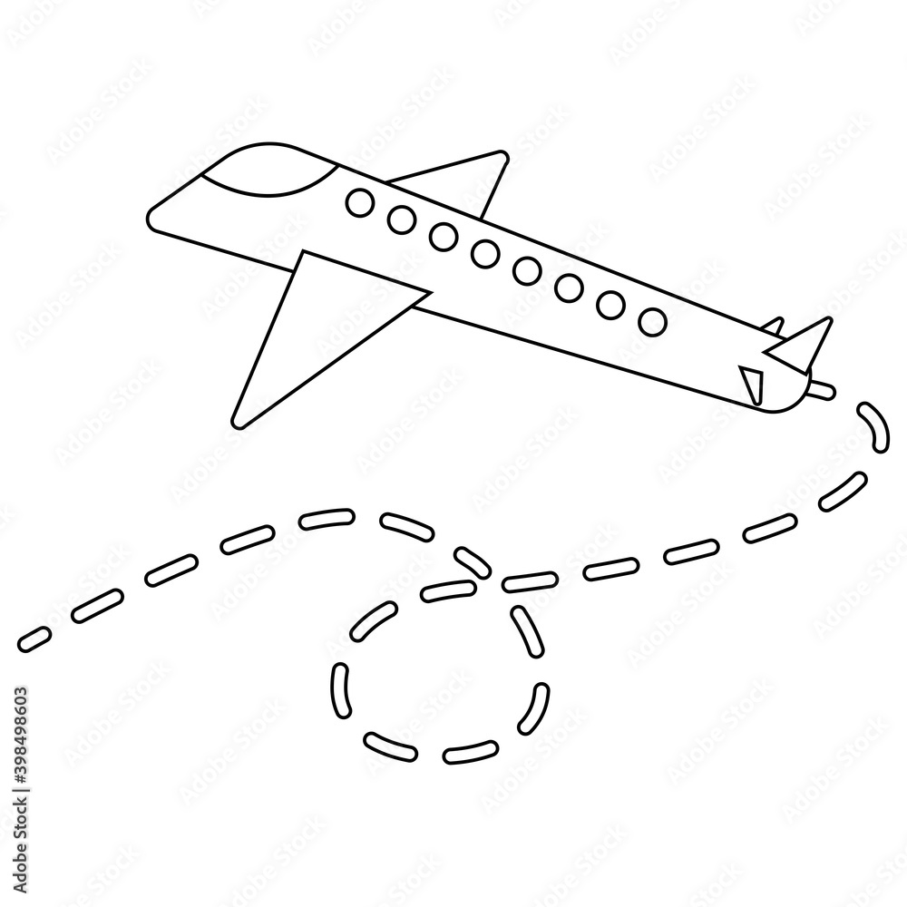 Vector illustration of isolated doodle airplane trajectory on white ...