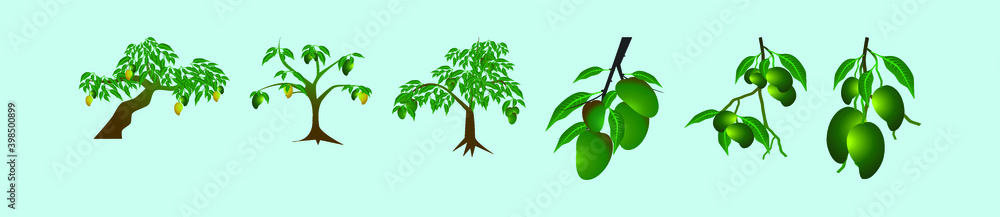 set of mango tree cartoon icon design template with various models ...