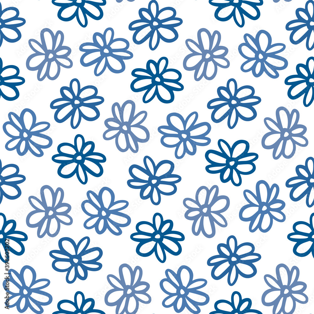 Beautiful blue cartoon flowers isolated on white background. Cute ...