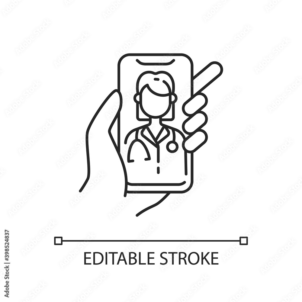 Video consultation linear icon. Virtual visits with board-certified ...