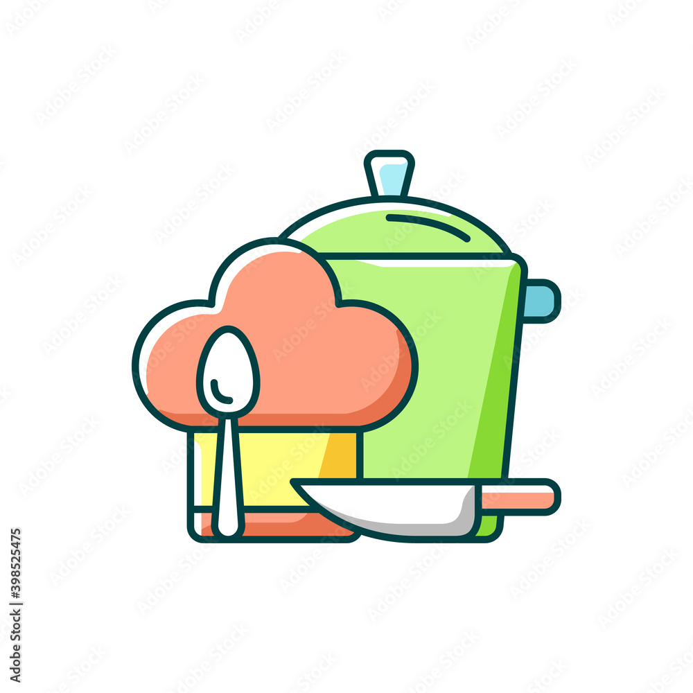Cooking RGB color icon. Housewife chore, homemade food. Restaurant ...