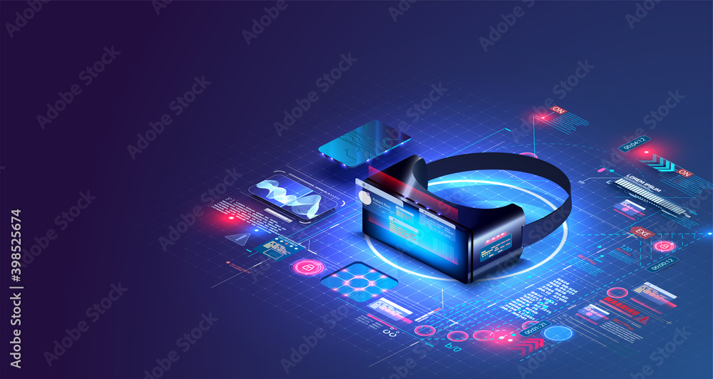 Virtual or augmented reality concept in isometric vector illustration ...