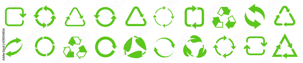 Biodegradable, compostable, recyclable icon set. Set of green arrow recycle. Mega set of recycle ...