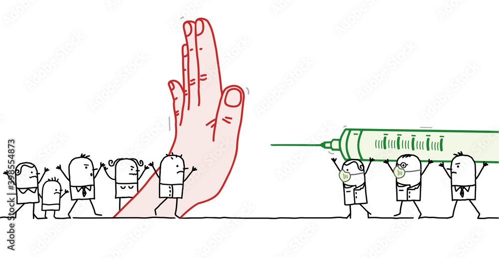 Cartoon Protesting People, Stopping Vaccine Team Stock Vector | Adobe Stock
