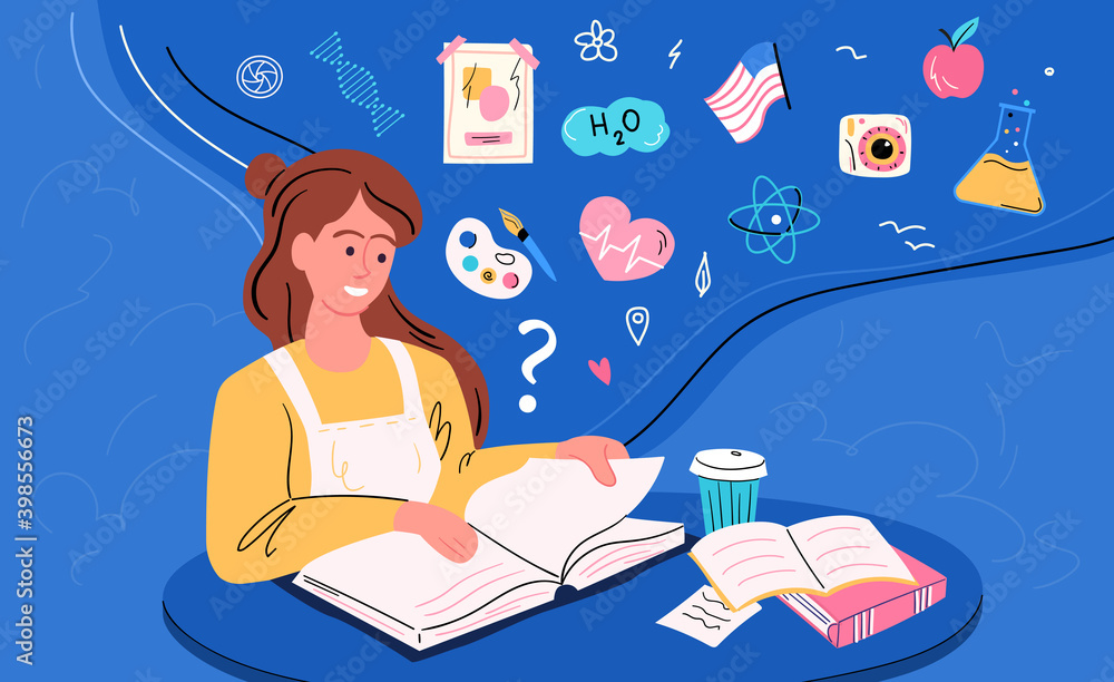 Reading abstract concept. Book, encyclopedia and other information ...