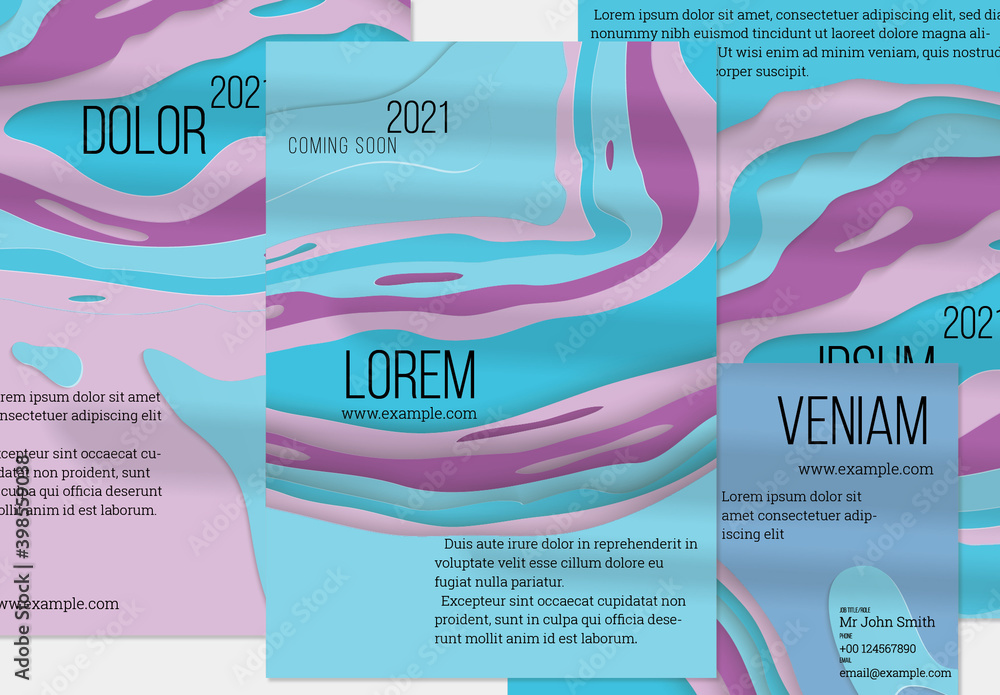 Flyer Layout with Paper Cut Craft Wavy Layered Texture Stock Template ...