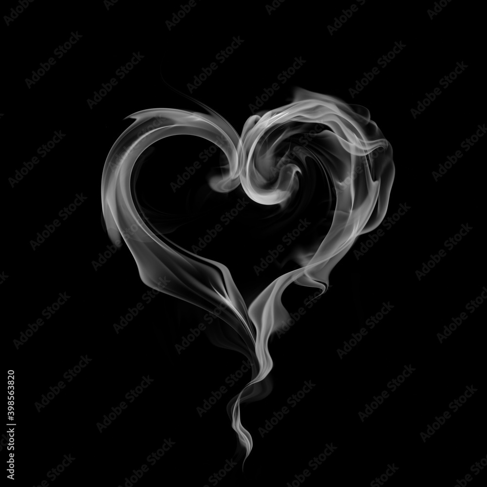 Heart symbol made of smoke isolated on black background Stock ...