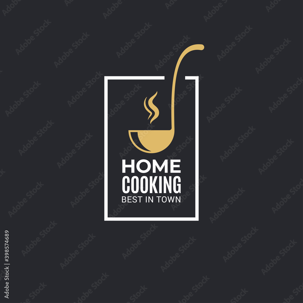 Home cooking logo with ladle on black background Stock Vector | Adobe Stock