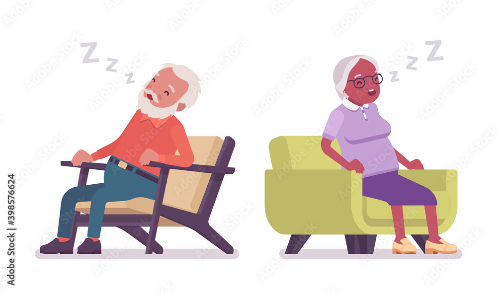 Old man, woman elderly person resting, sleeping in armchair. Senior ...