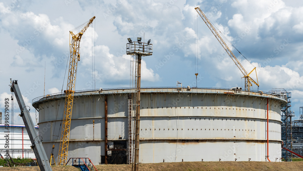 Refinery factory oil storage tank and pipeline steel at day on framatic ...
