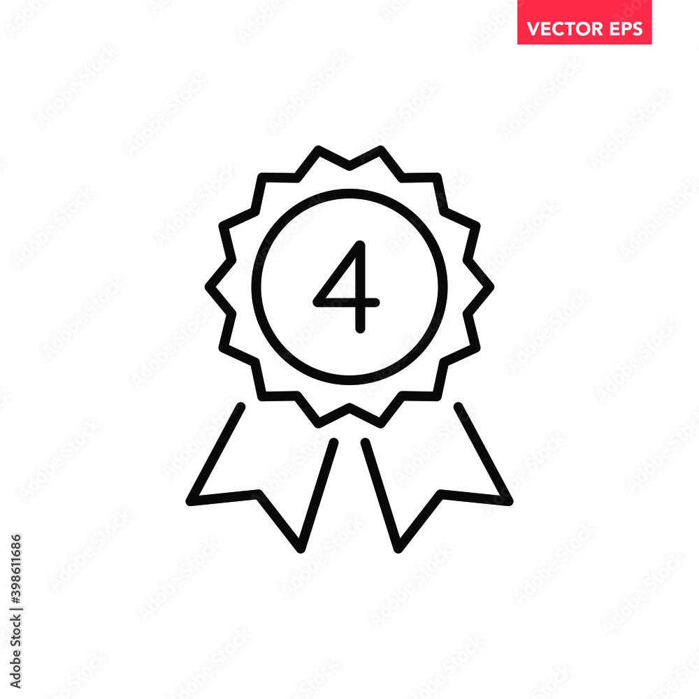 Black thin line 4th or 4yr medal icon, simple round recognition flat ...