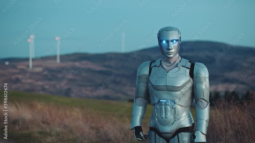 Machine learning. Static portrait of the robot looking at the camera ...