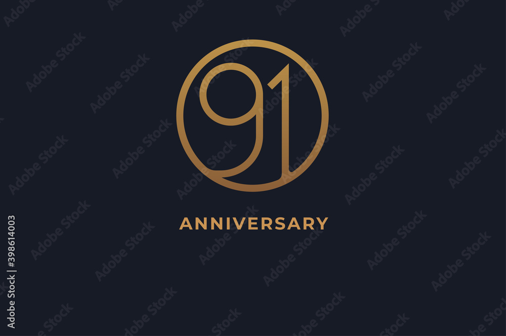 Number 91 logo, gold line circle with number inside, usable for ...