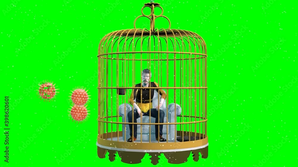 3d animation a avatar male character sitting in a cage with a virus ...