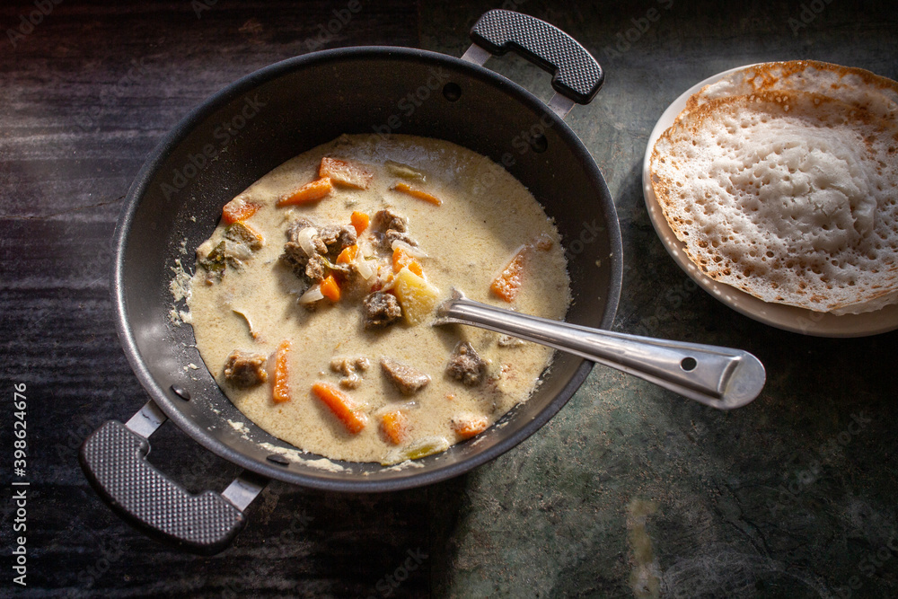 Mutton stew , chicken stew soup side dish Appam , bread, Kerala ...