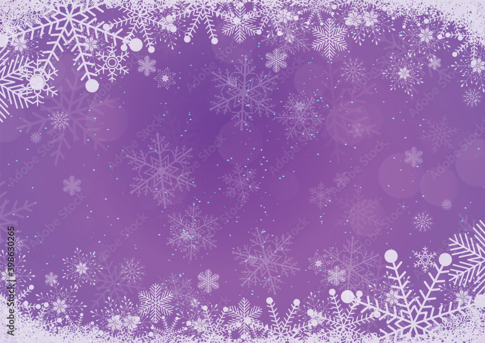Vector winter purple gradient Christmas background snowflake and snow ...