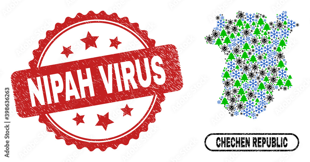 Vector Covid New Year collage Chechen Republic map and Nipah Virus ...