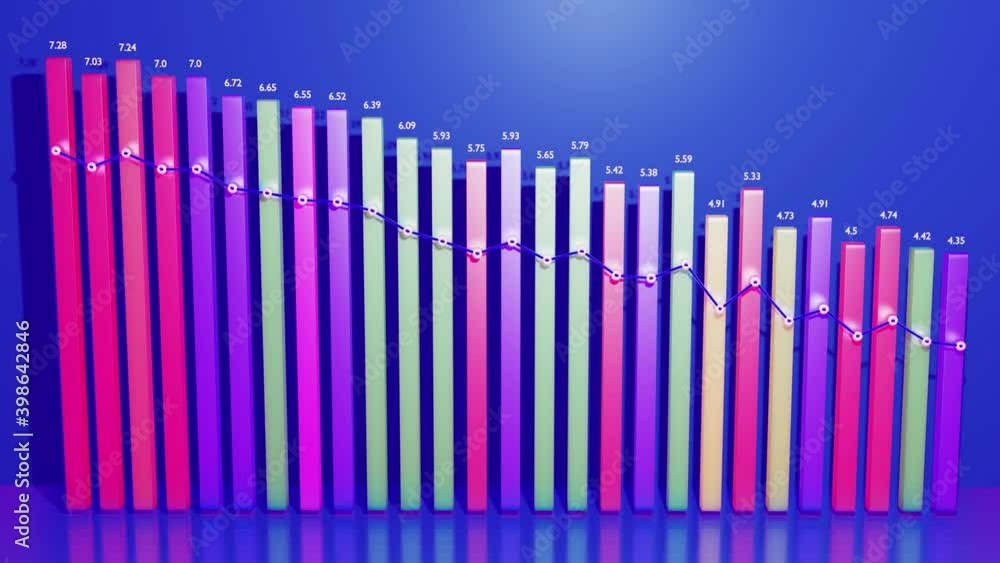 Abstract infographics background with multicolored 3d bars on blue bg ...