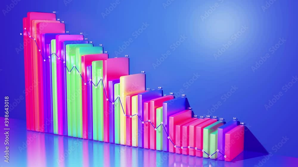 Abstract looped infographics background with multicolored 3d bars on ...