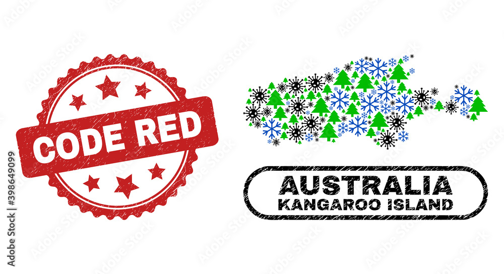 Vector Covid winter collage Kangaroo Island map and Code Red unclean ...