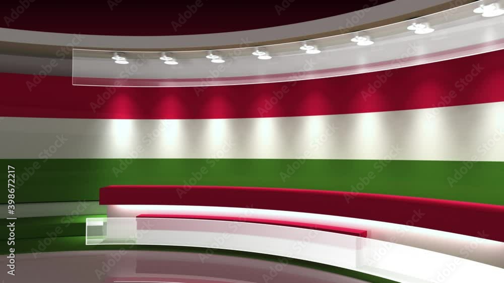 TV studio. Hungary flag studio. Hungary flag background. News studio ...