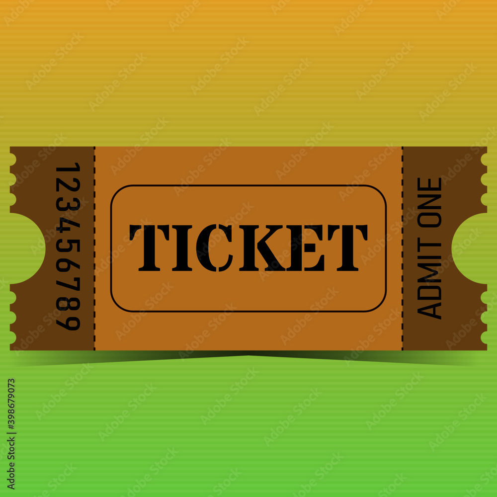 Vintage style ticket with shadow. The color is brown, beige on a green ...