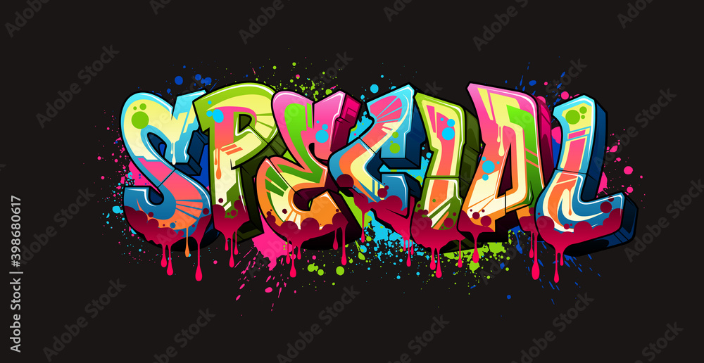 Special. A cool Graffiti styled design. Legible letters for all ages ...