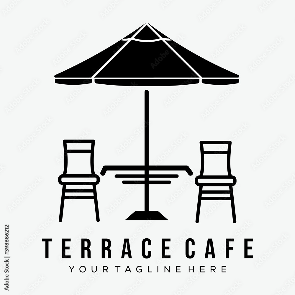 terrace cafe logo vector illustration design. umbrella street terrace ...