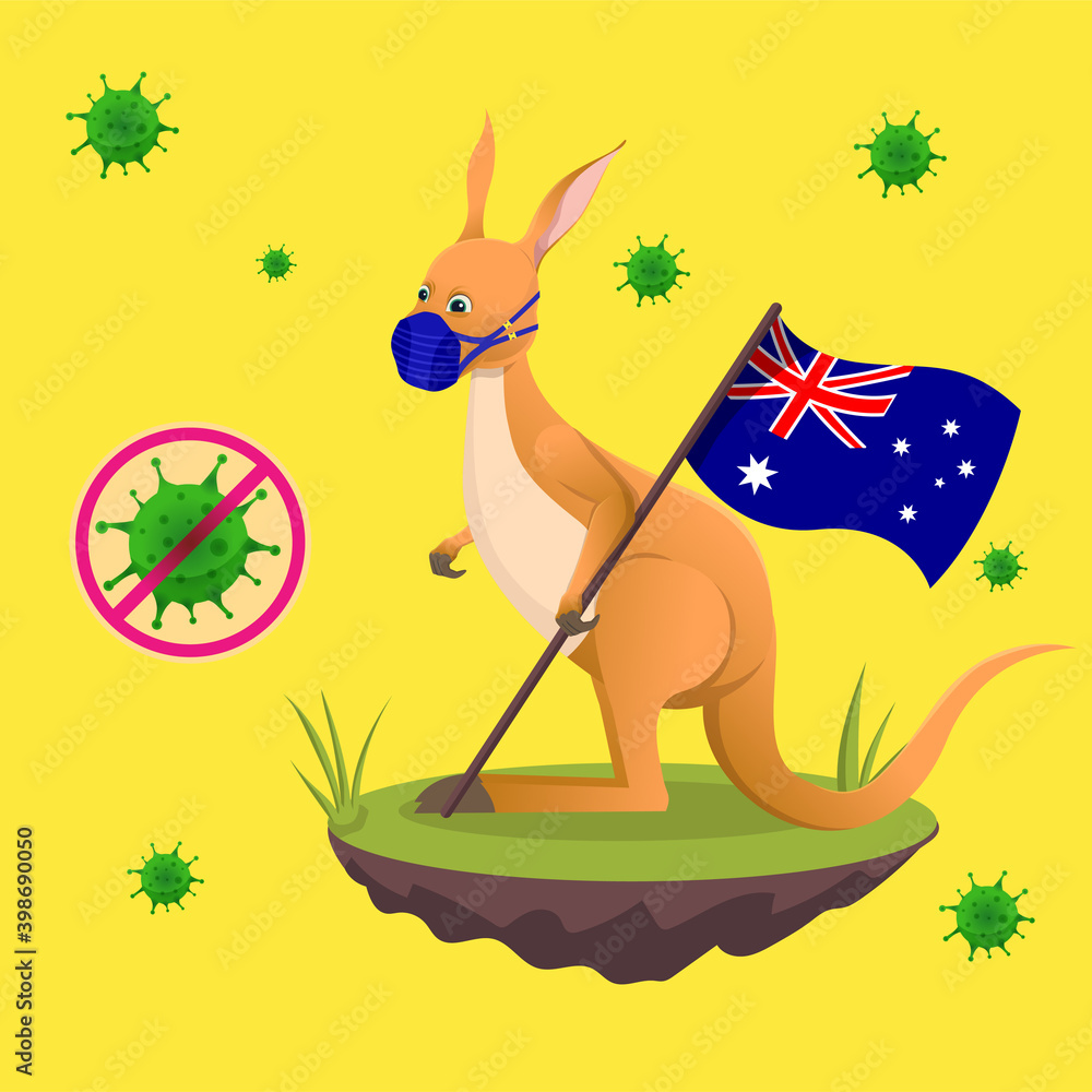 Cute cartoon kangaroo celebrates Australia Day with the stop symbol for ...