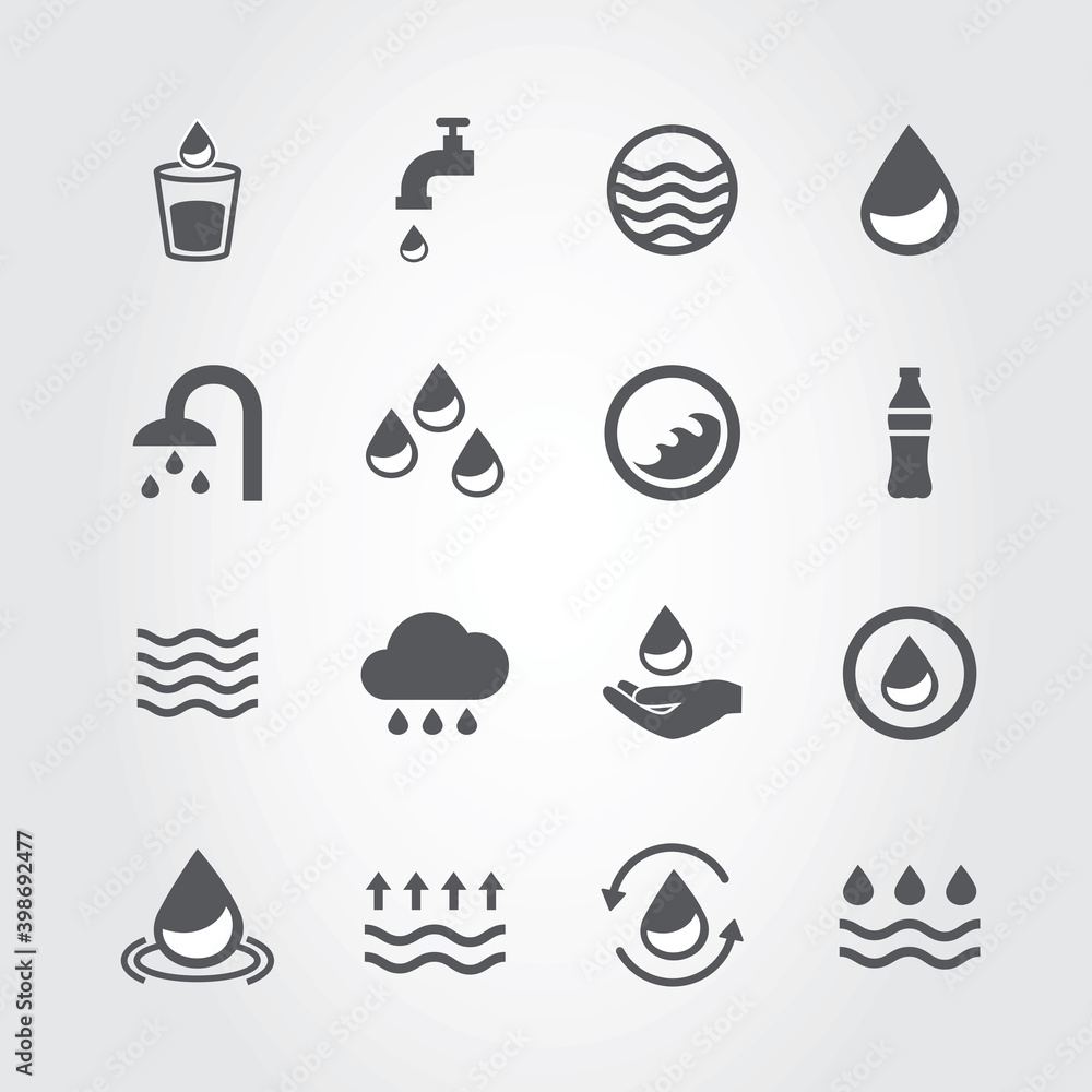 Water icons set isolated on background. Collection of modern water ...