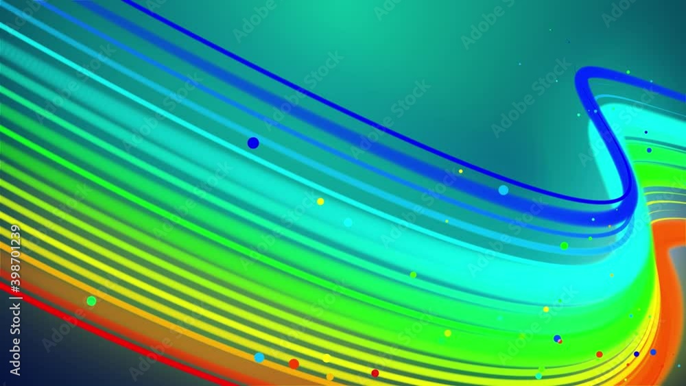 rainbow color glow lines fly in air, smoothly oscillation and wave. 3d ...
