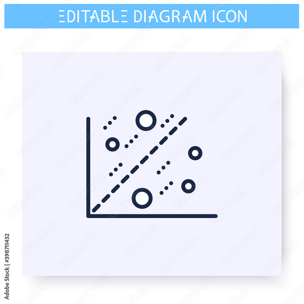 Scatter plot line icon.Cartesian coordinates. Science, analytics and ...