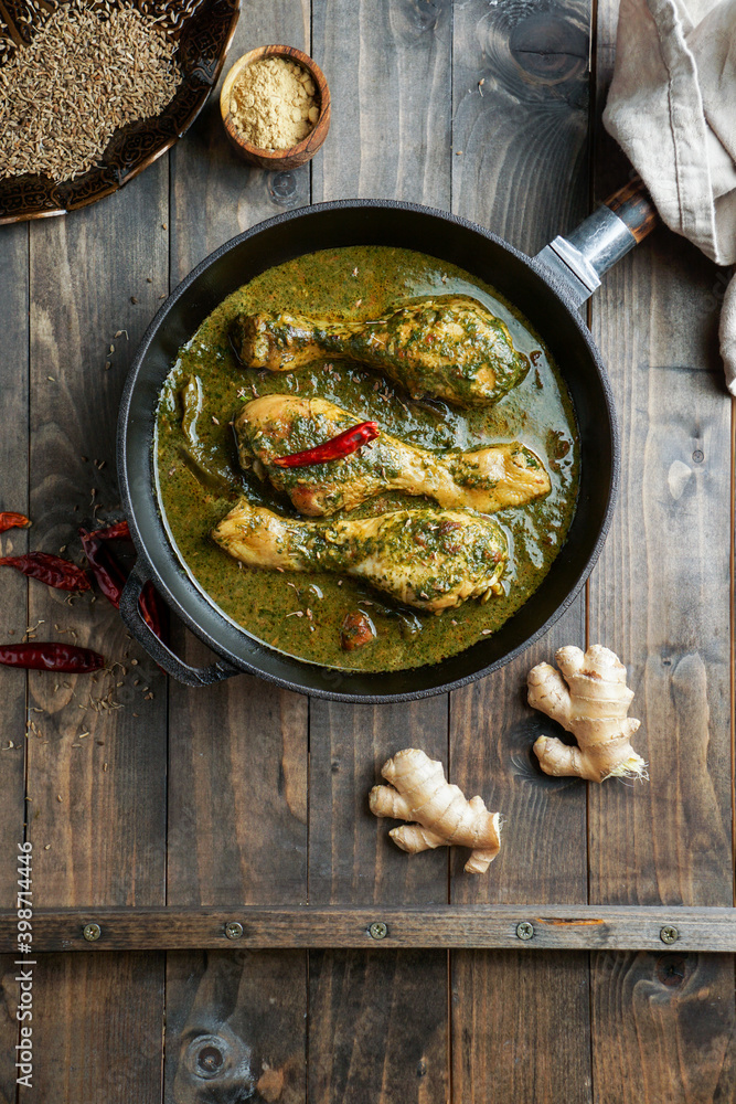 Palak Chicken or Chicken Saag, traditional indian or pakistani food ...