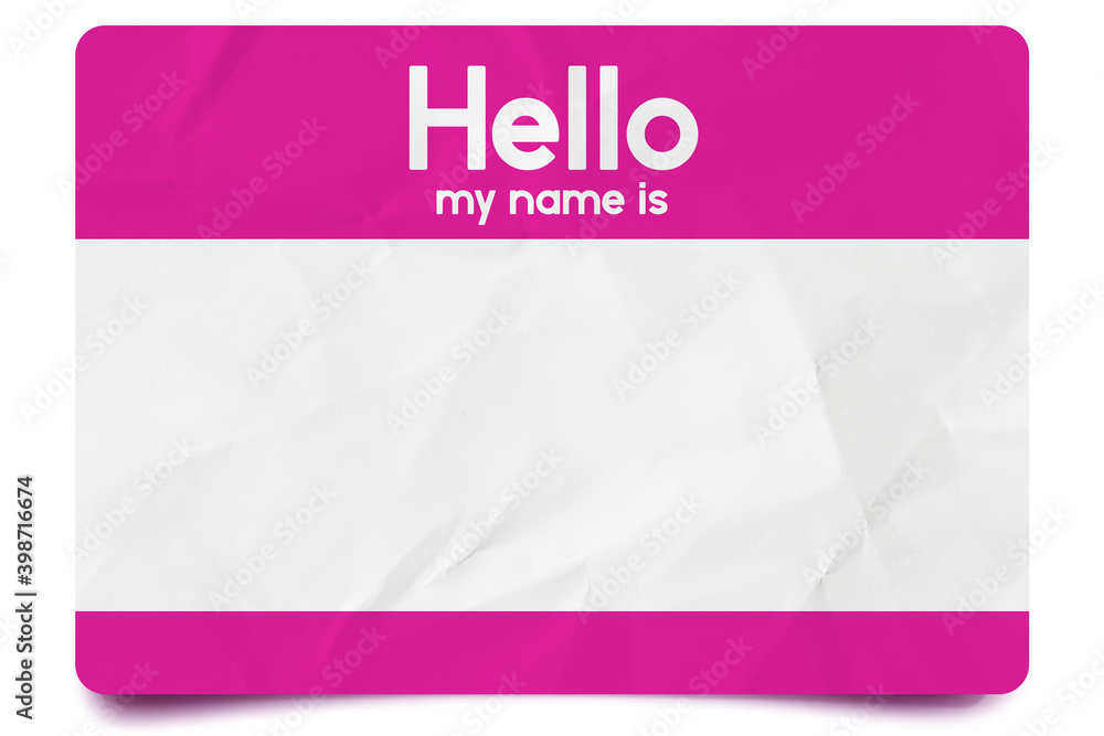 Pink hello my name is name tag blank template Stock Photo | Adobe Stock