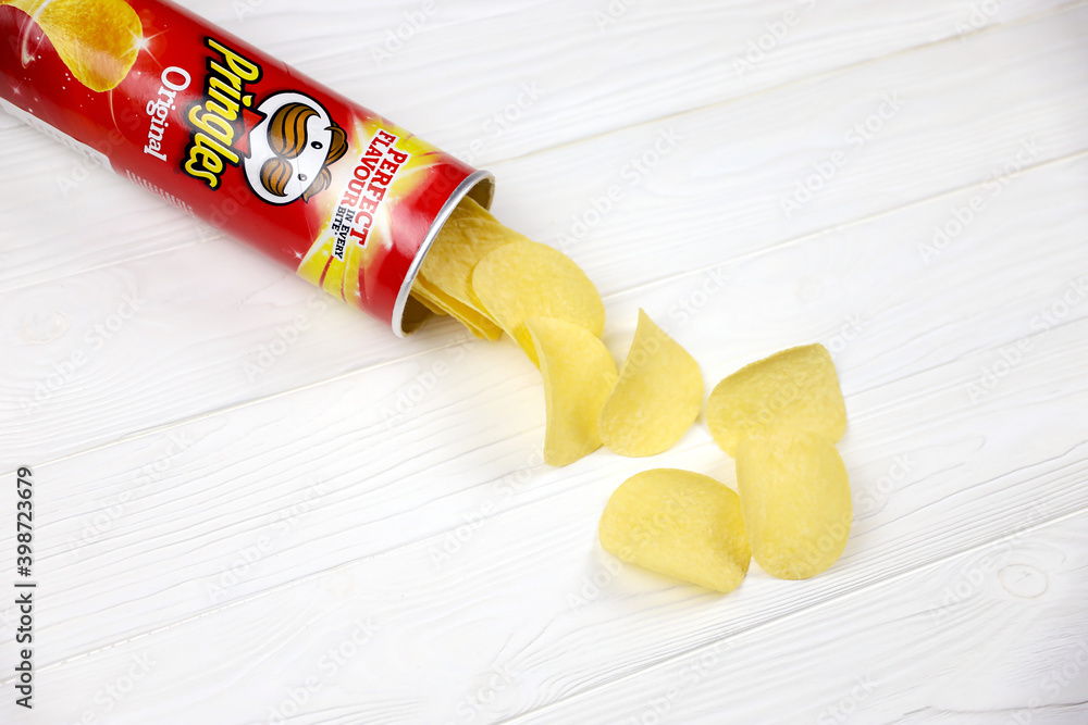 Pringles original flavour. Cardboard tube can with Pringles potato ...