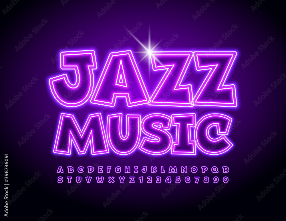 Vector entertainment poster Jazz Music. Neon illuminated Font. Led ...