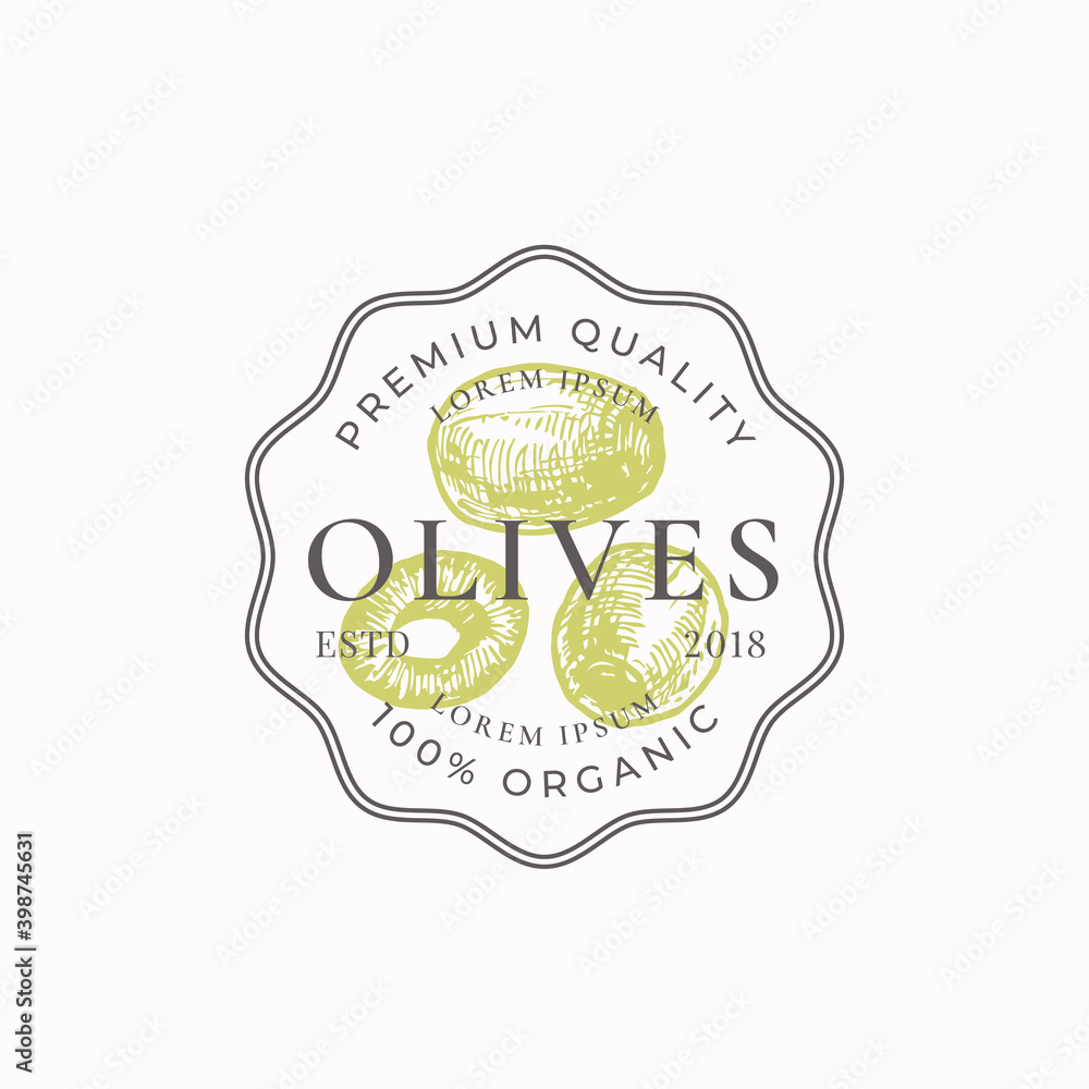 Green Olives Farm Frame Badge or Logo Template. Hand Drawn Vegetables ...