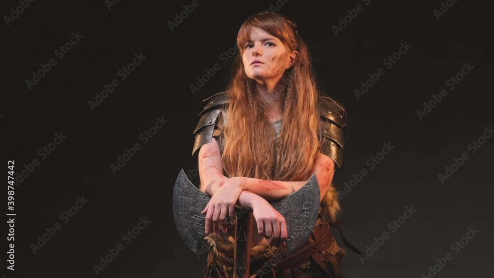 Beautiful and martial scandinavian woman with long brown hairs and huge ...