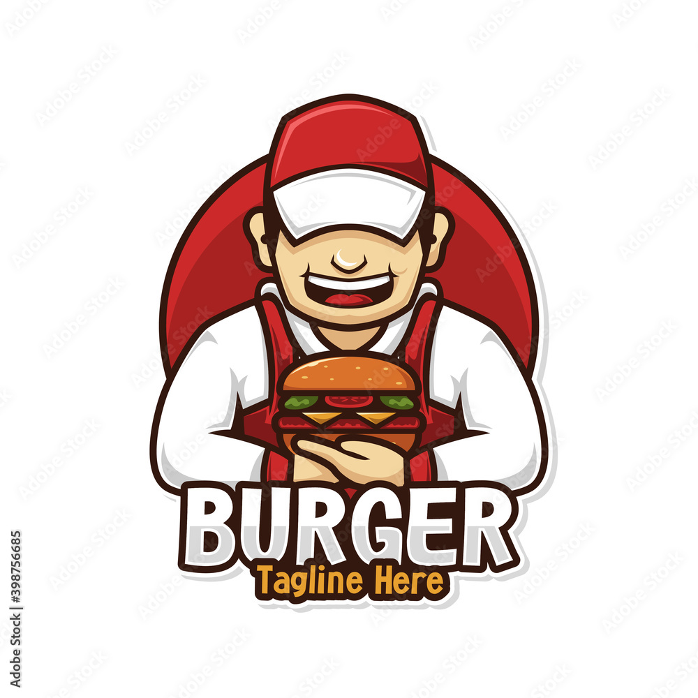 Chef burger logo character design, people illustration fast food design ...