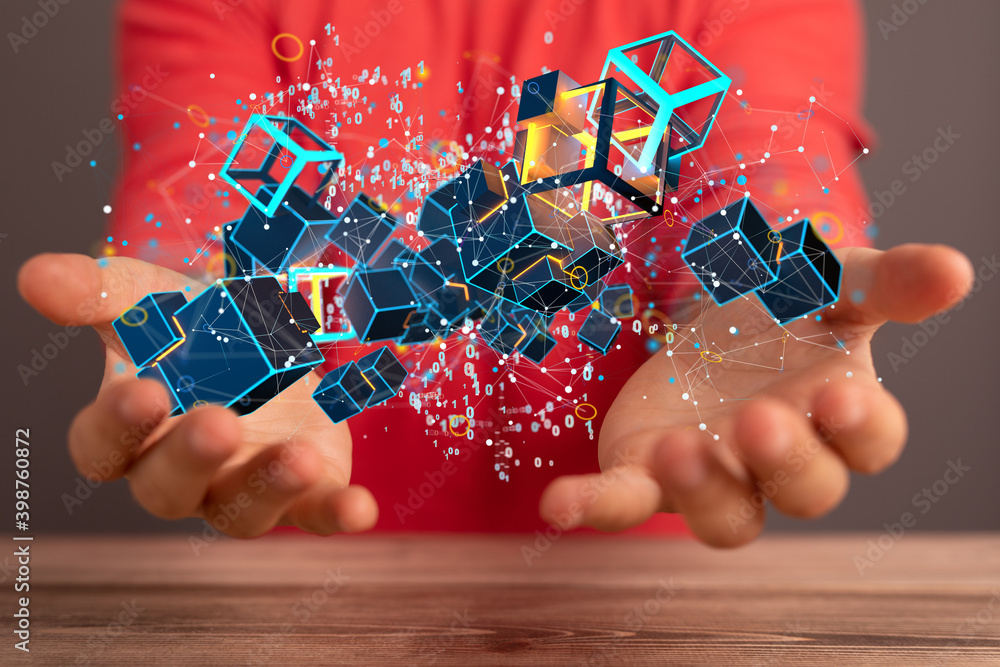 Augmented Analytics Data cloud storage network from lines, triangles ...