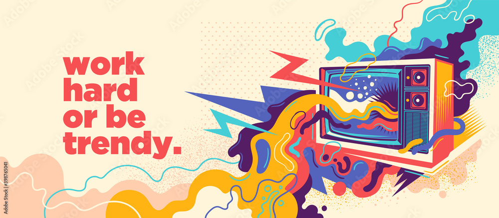 Abstract lifestyle graffiti design with retro TV and slogan. Vector ...