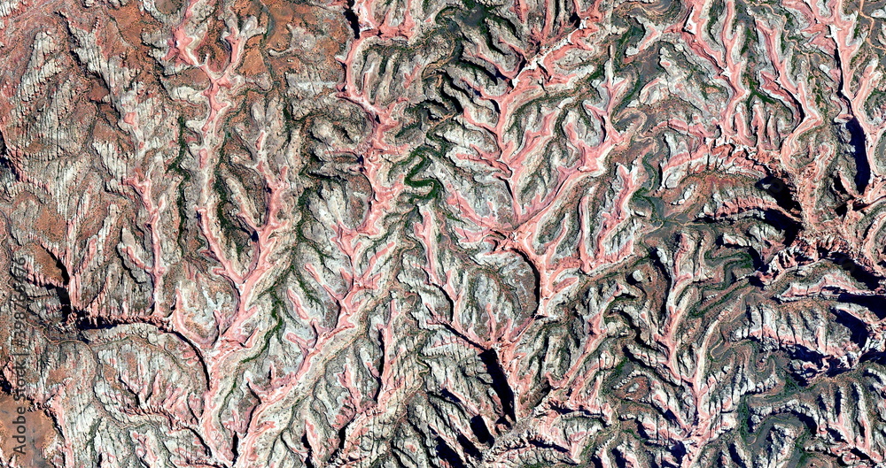 United States, abstract photography of relief drawings in fields in the ...