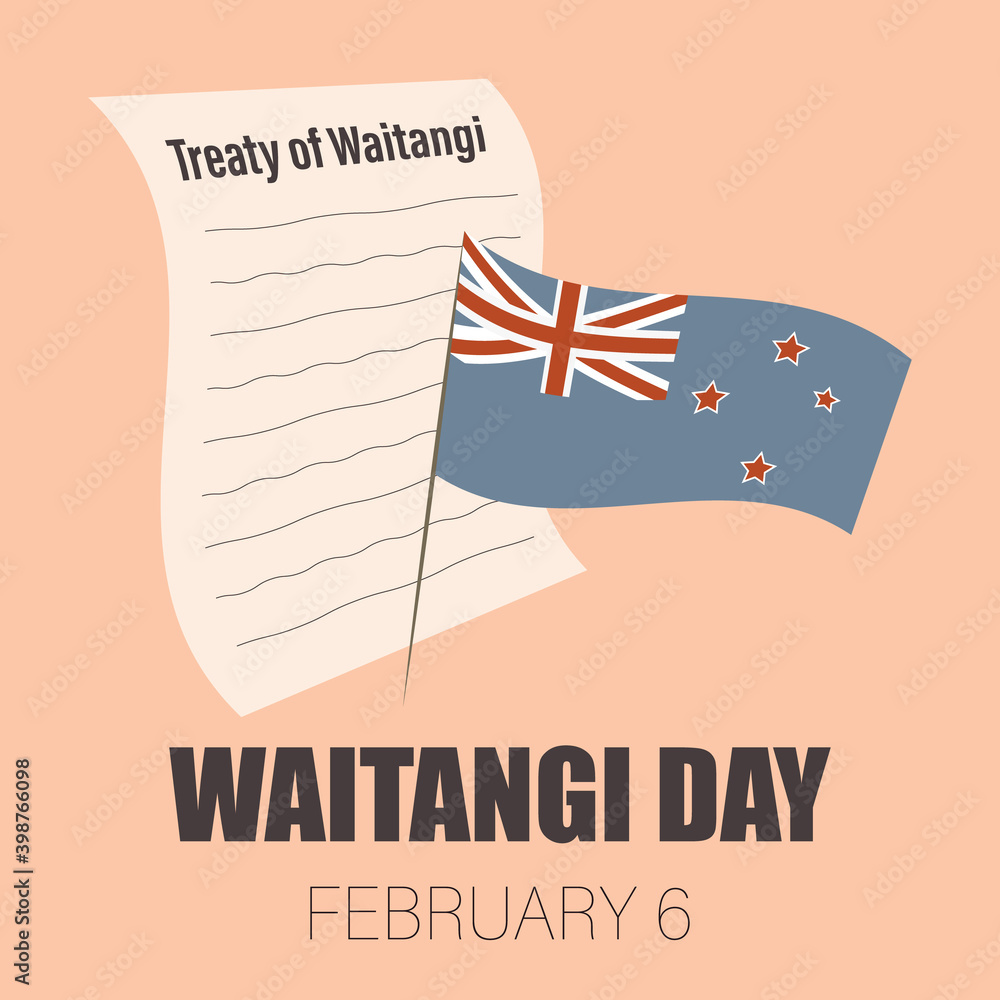 Treaty of Waitangi and the flag of new Zealand. Waitangi Day. National ...
