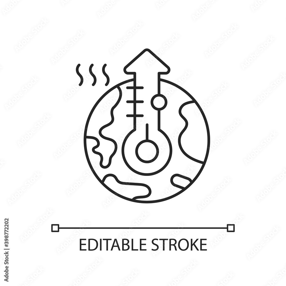 Global warming linear icon. Long term heating of earths climate ...