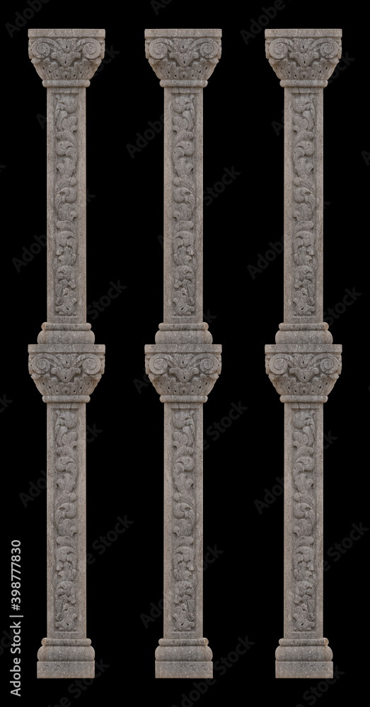 Elements of architectural decorations of buildings, columns and tops ...
