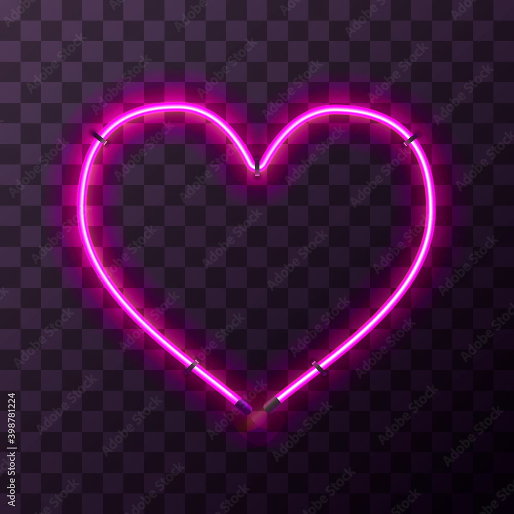 Heart-shaped bright pink neon frame, template on transparent Stock ...