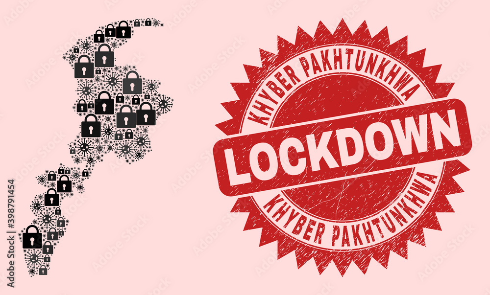 Vector Viral lockdown mosaic Khyber Pakhtunkhwa Province map and rubber ... Vector Viral lockdown mosaic Khyber Pakhtunkhwa Province map and rubber ...