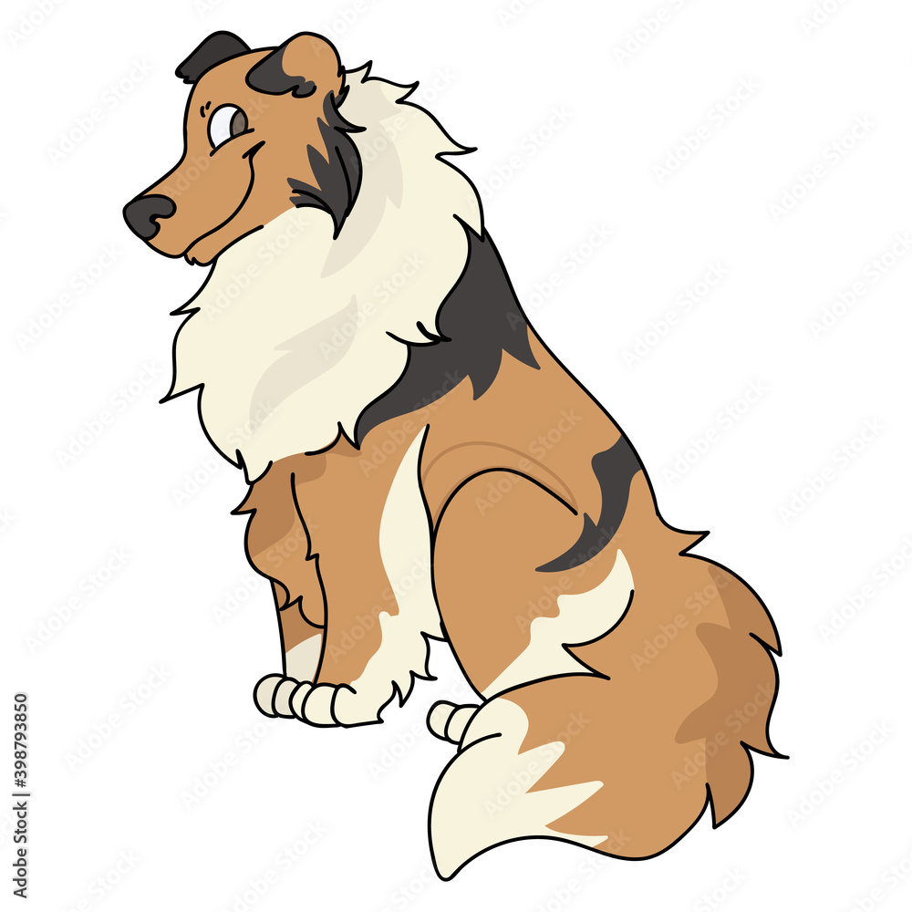Cute cartoon Rough Collie sitting dog vector clipart. Pedigree kennel ...
