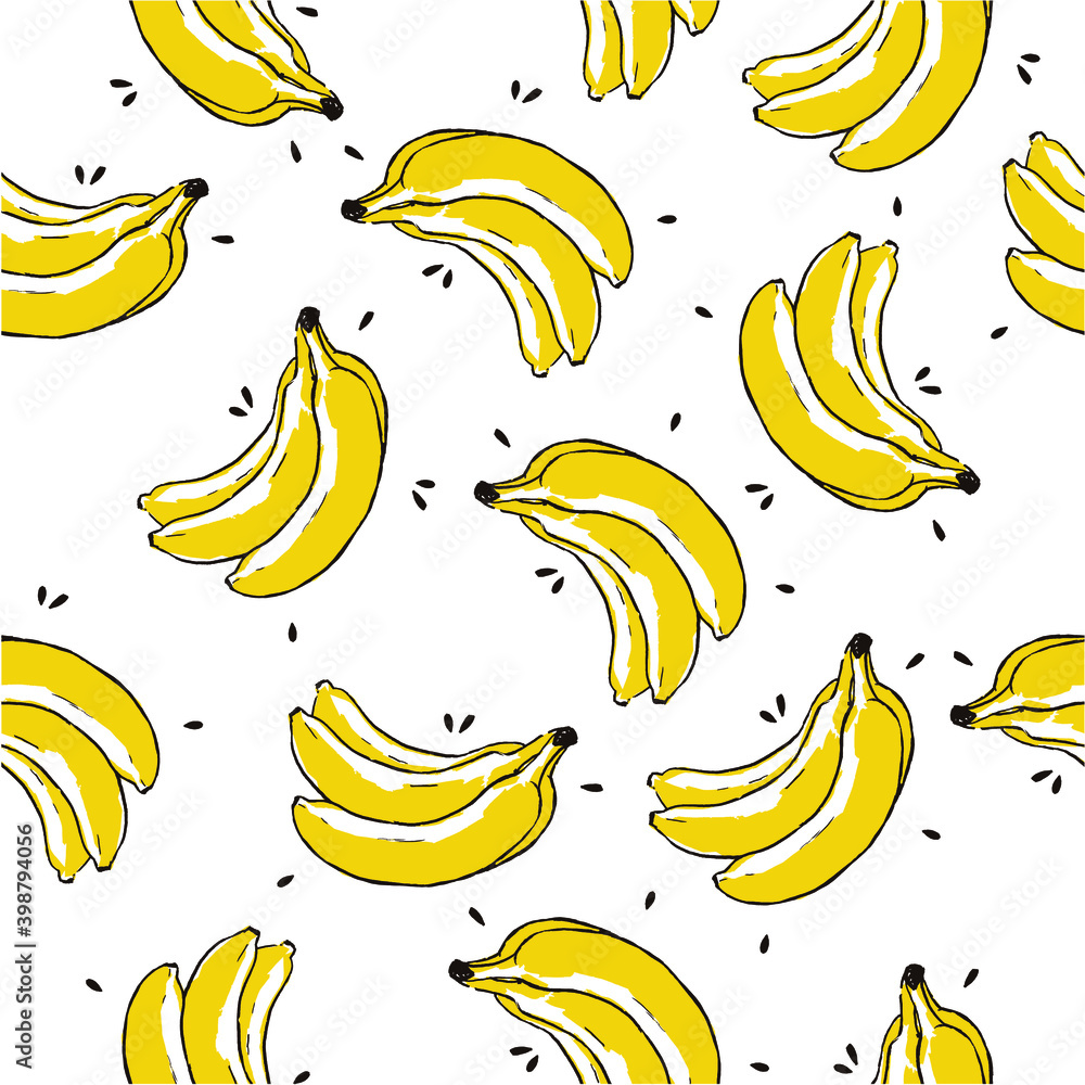 Banana tropical fruit vector repeat background seamless. Hand-drawn ...